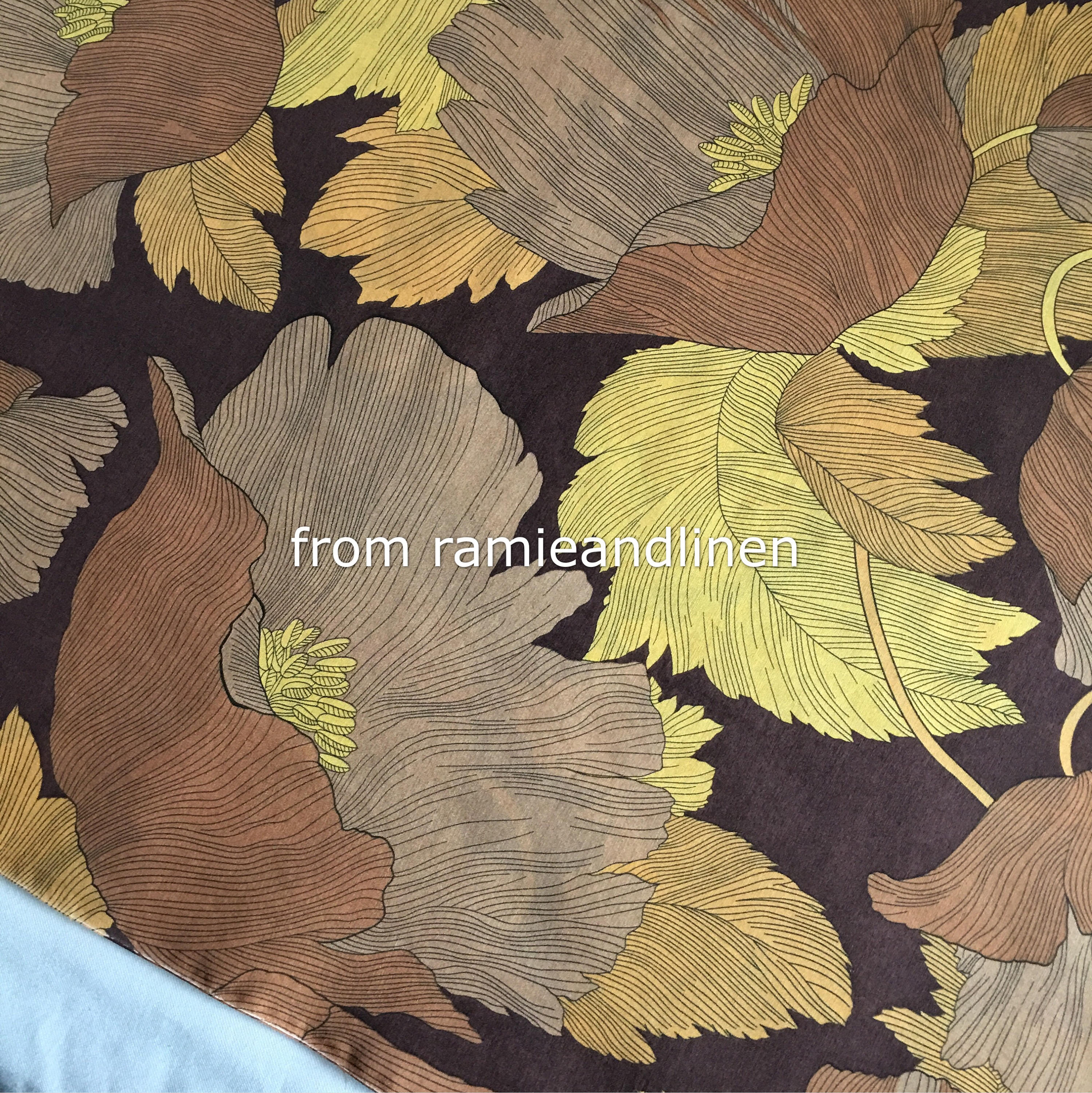 Silk Fabric, Huge Floral Print on Brown Silk Cotton Blend Fabric, Half ...
