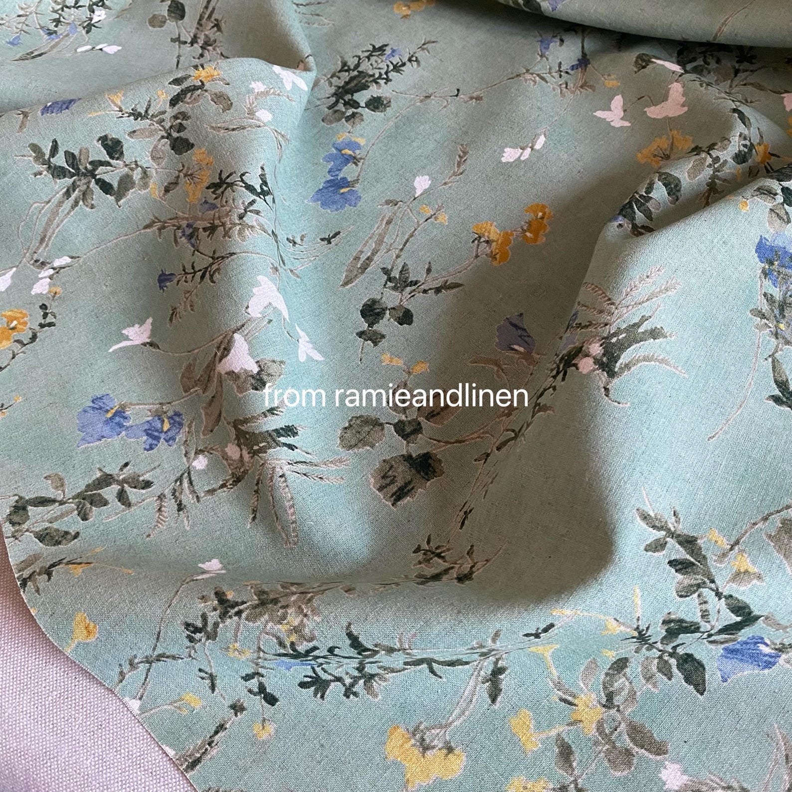 Japanese Linen Fabric, HALF Yard(45cm) by 44" Wide, Watercolor Flowers ...