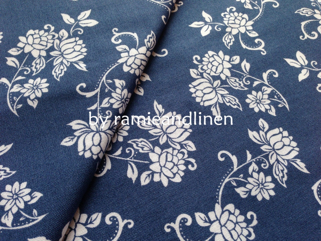 Cotton Fabric China Blue Floral Print Quilting Fabric | Etsy