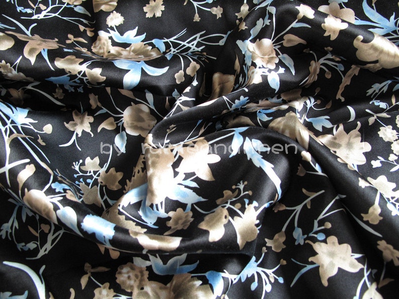 Silk Fabric Flower Print Silk Cotton Blend Charmeuse Fabric | Etsy