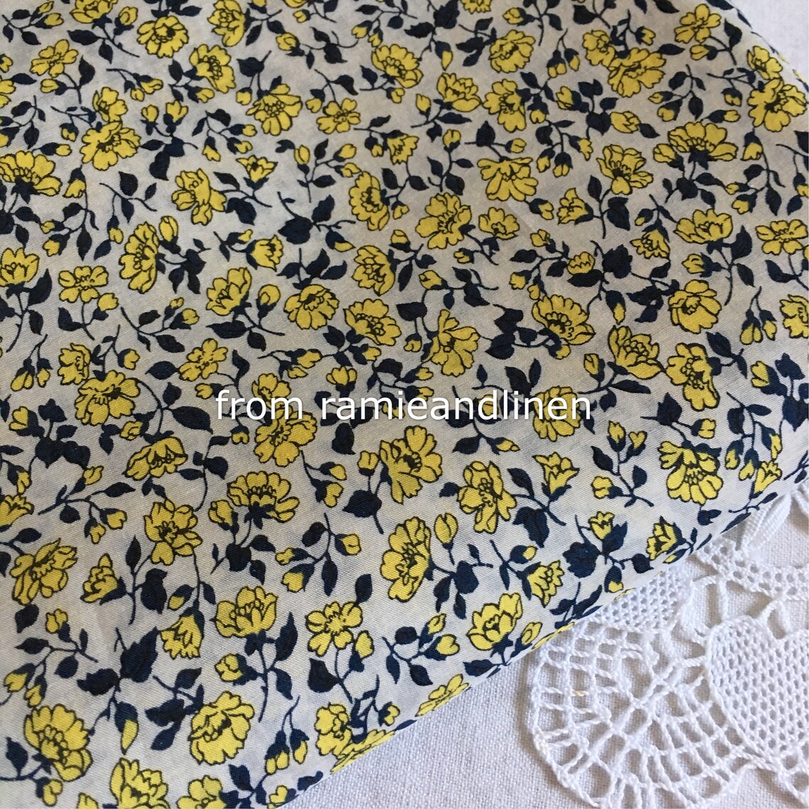 Japanese fabric mini yellow flowers print fine cotton fabric | Etsy