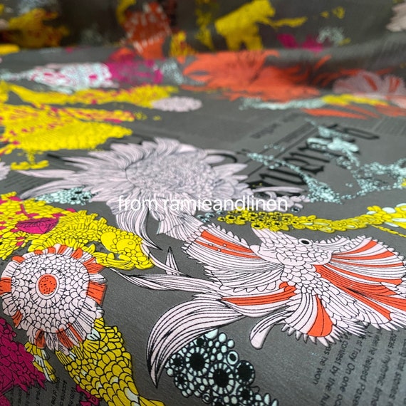 Silk Fabric Floral and Text Print Silk Charmuse Silk Crepe | Etsy