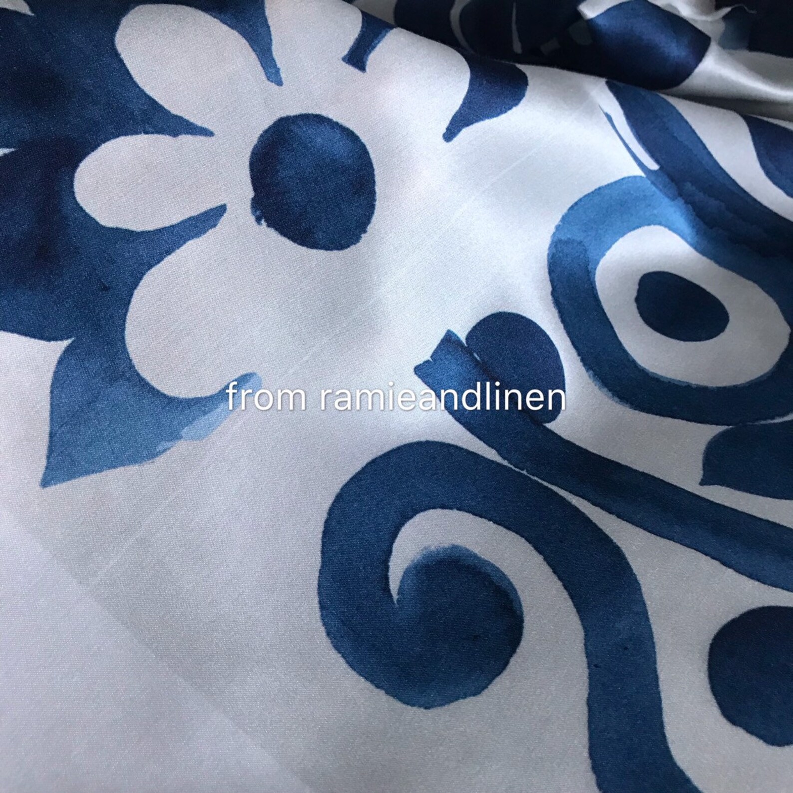 Silk Fabric China Blue Floral Pattern Print Silk Cotton Blend | Etsy