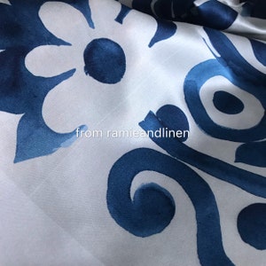 Silk Fabric, China Blue Floral Pattern Print Silk Cotton Blend Satin ...