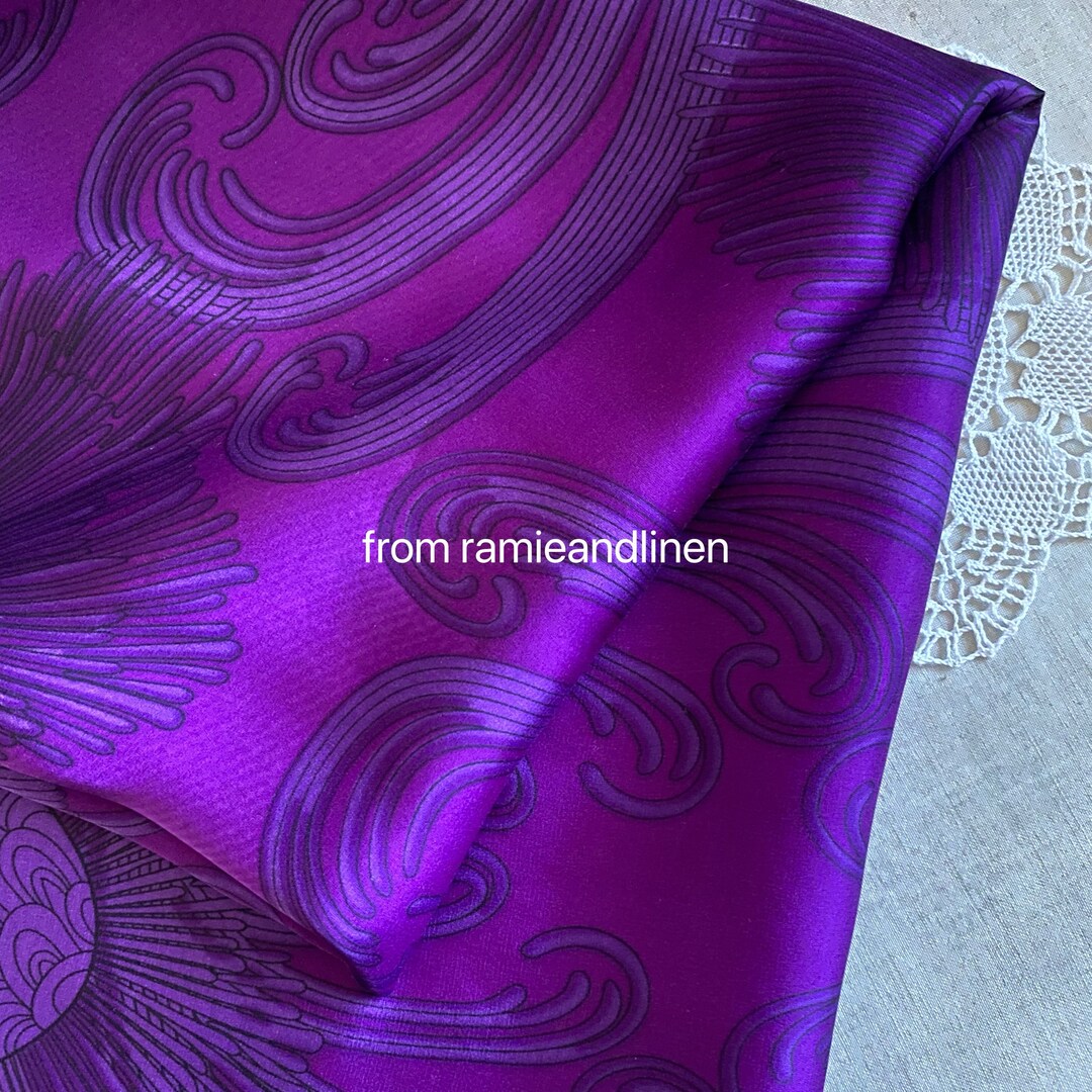Silk Fabric, Purple Ocean Wave Pattern Print, Light Weight Silk Crepe ...