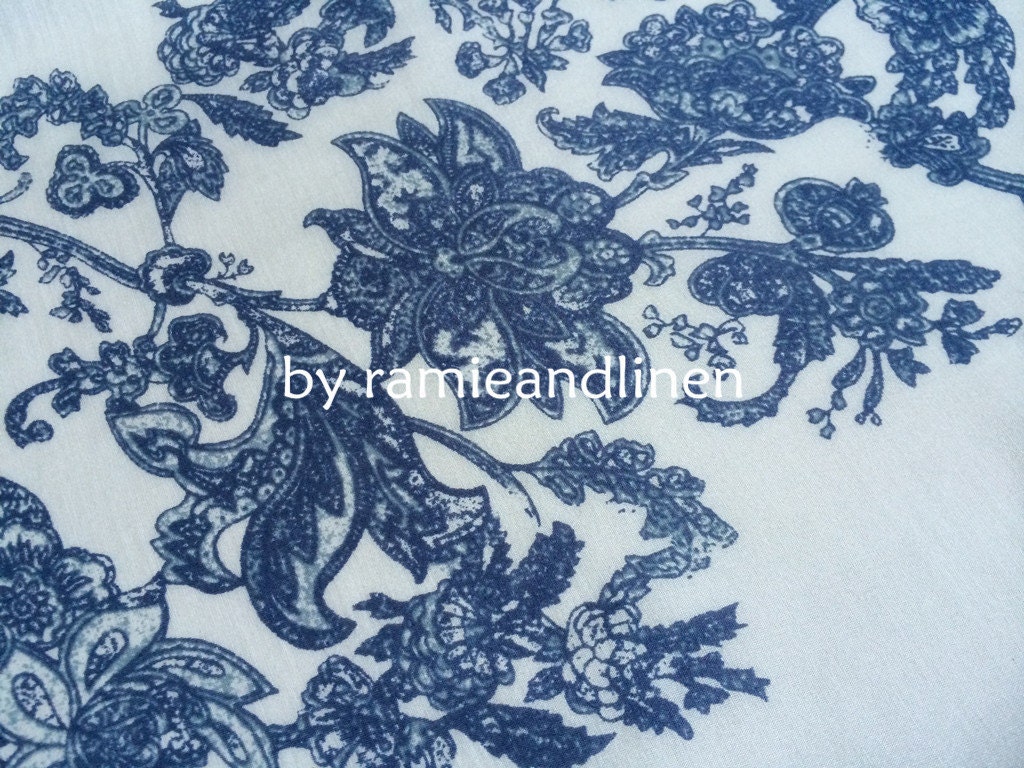 Silk fabric designer fabric China blue floral print silk | Etsy