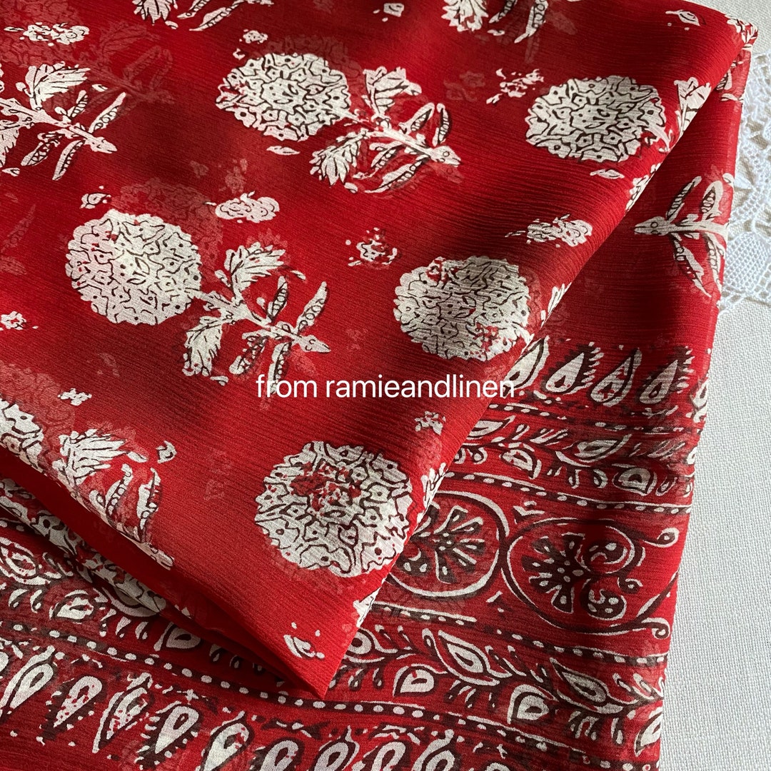 Silk Fabric, Indian Style Floral Print, Single Border Print, Crinkle ...