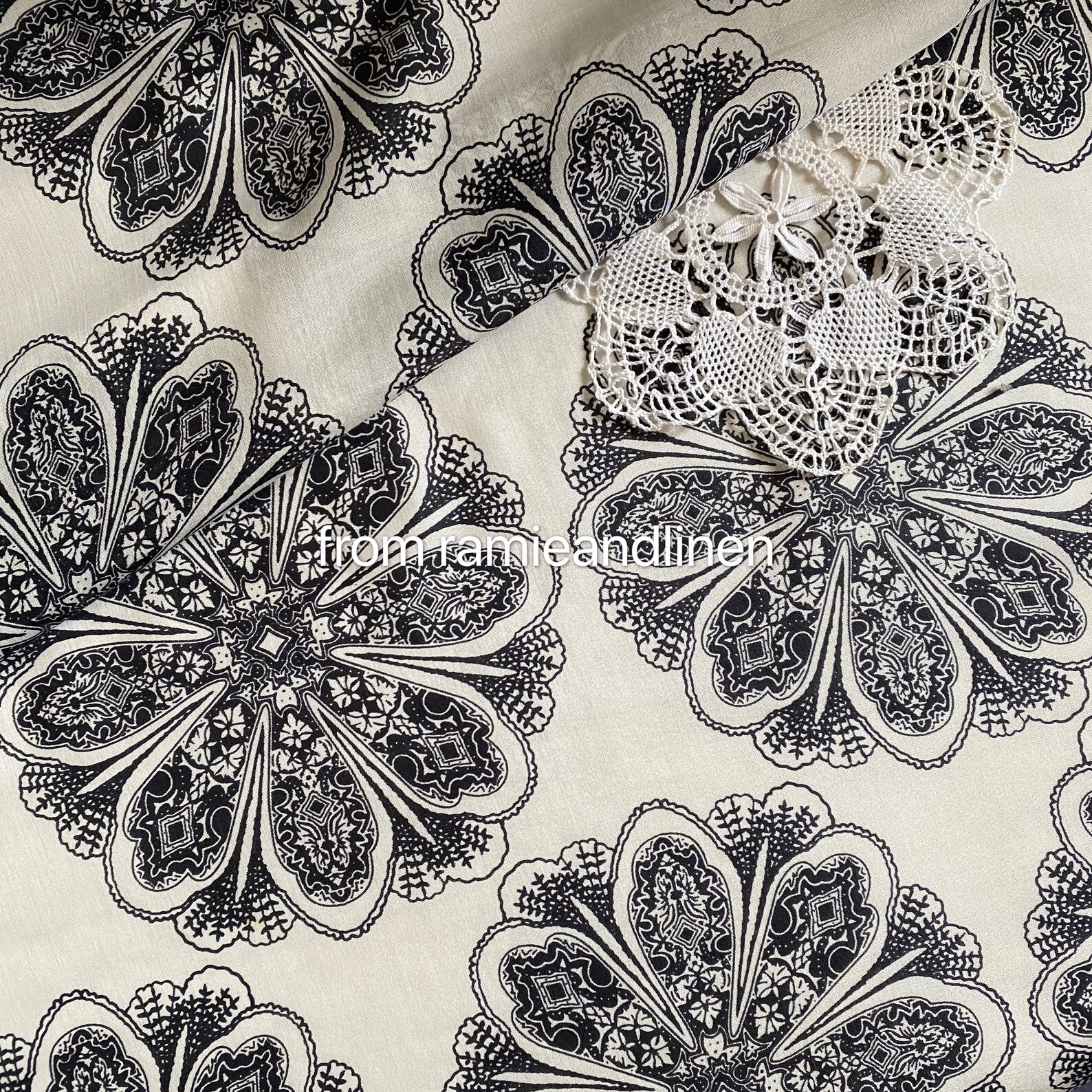 Silk Fabric, Silk Cotton Blend, Line Drawing Flower Pattern Print Silk ...