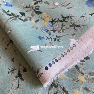 Japanese Linen Fabric, HALF Yard(45cm) by 44" Wide, Watercolor Flowers ...