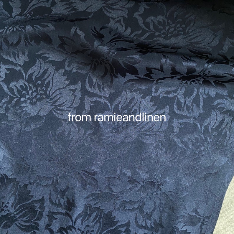 Silk Fabric, 100% Pure Silk Floral Jacquard Fabric, Navy Blue, Dress ...