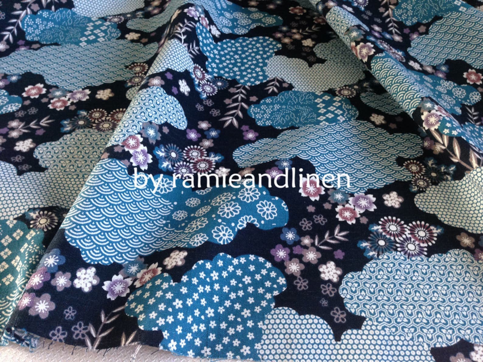 Japanese Kimono Cotton Fabric, Traditional Patterns Print Slub Texture ...