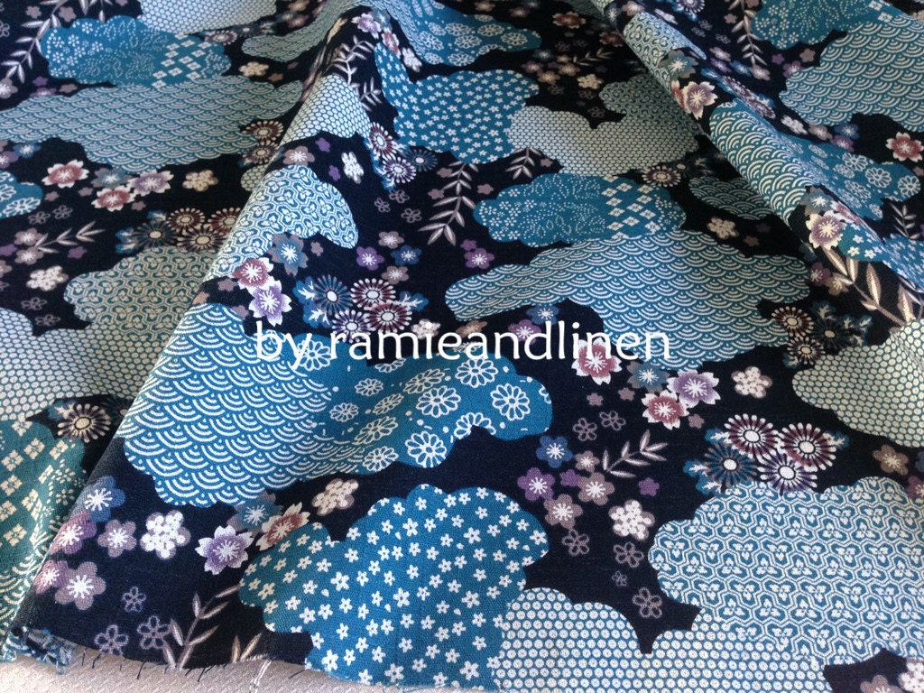 Japanese Kimono cotton fabric traditional patterns print slub | Etsy