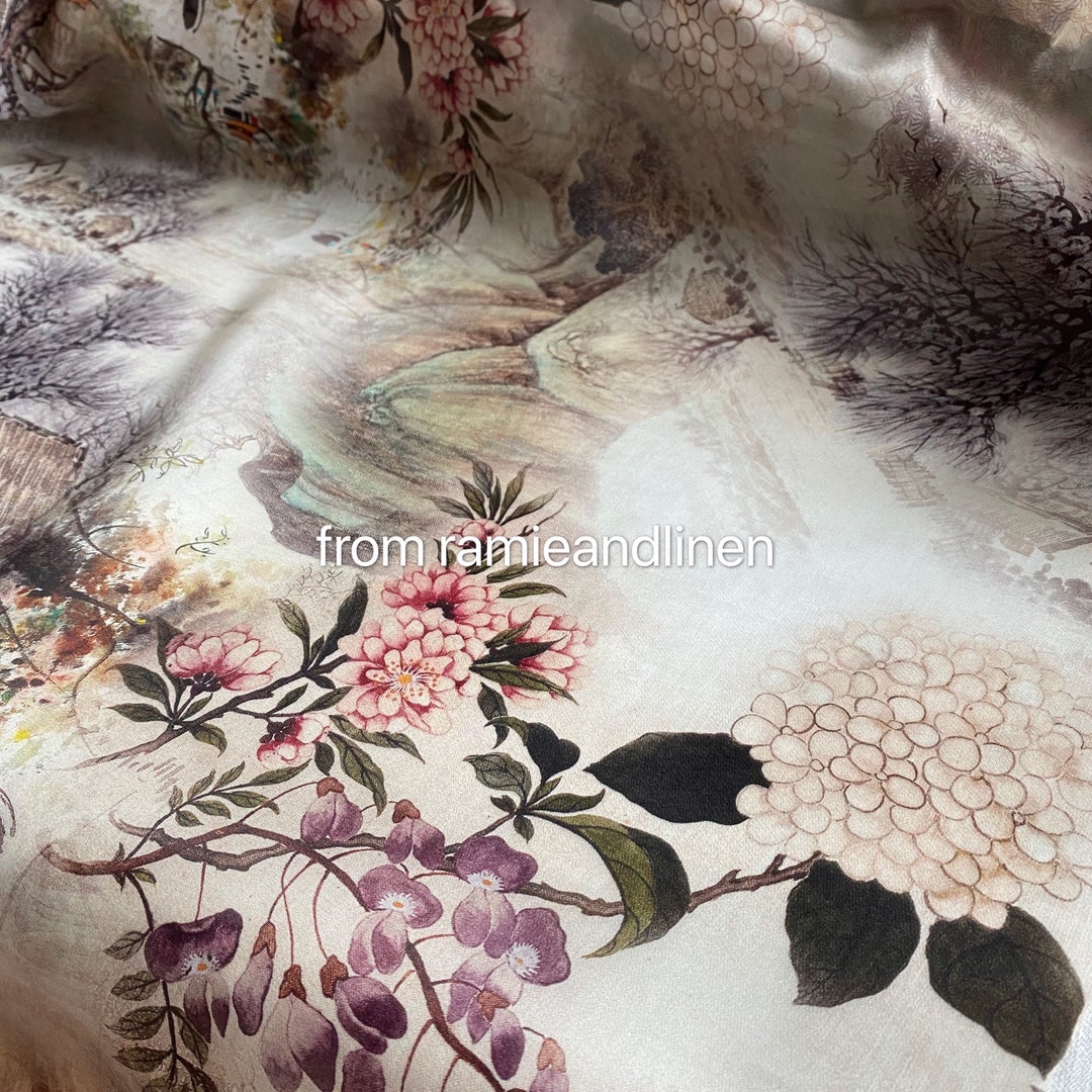 Silk Fabric, Chinese Traditional Shangri-la Painting Silk Organza Satin ...