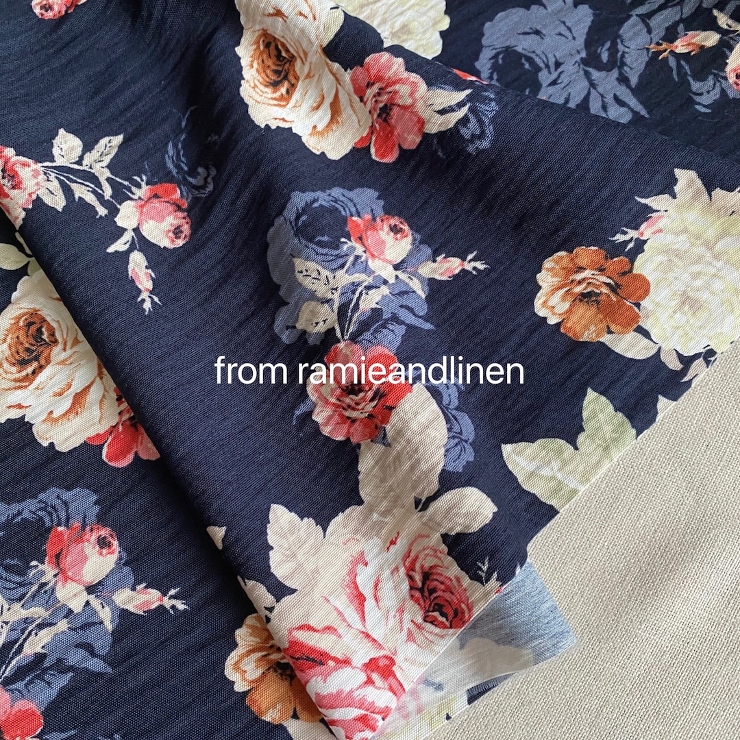 Linen Fabric, Peony Flowers Print, Linen Rayon Blend Fabric, Half Yard ...
