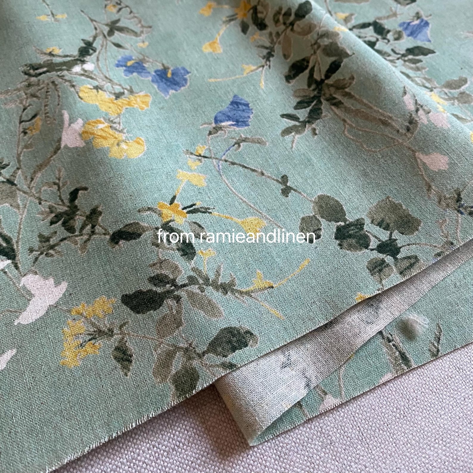 Japanese Linen Fabric, HALF Yard(45cm) by 44" Wide, Watercolor Flowers ...