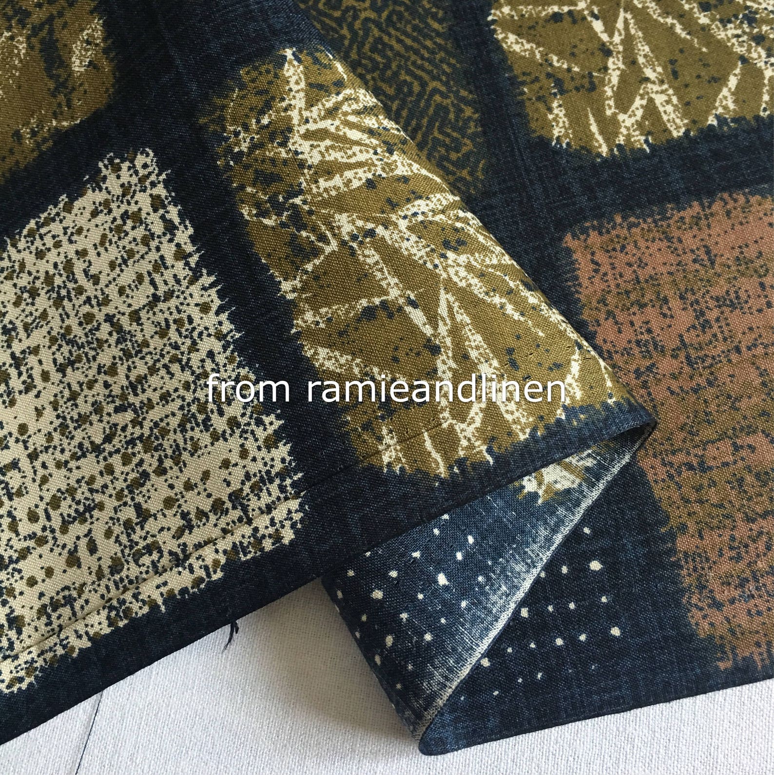 Japanese Cotton Fabric, Traditional Square Pattern Print on Navy Cotton ...