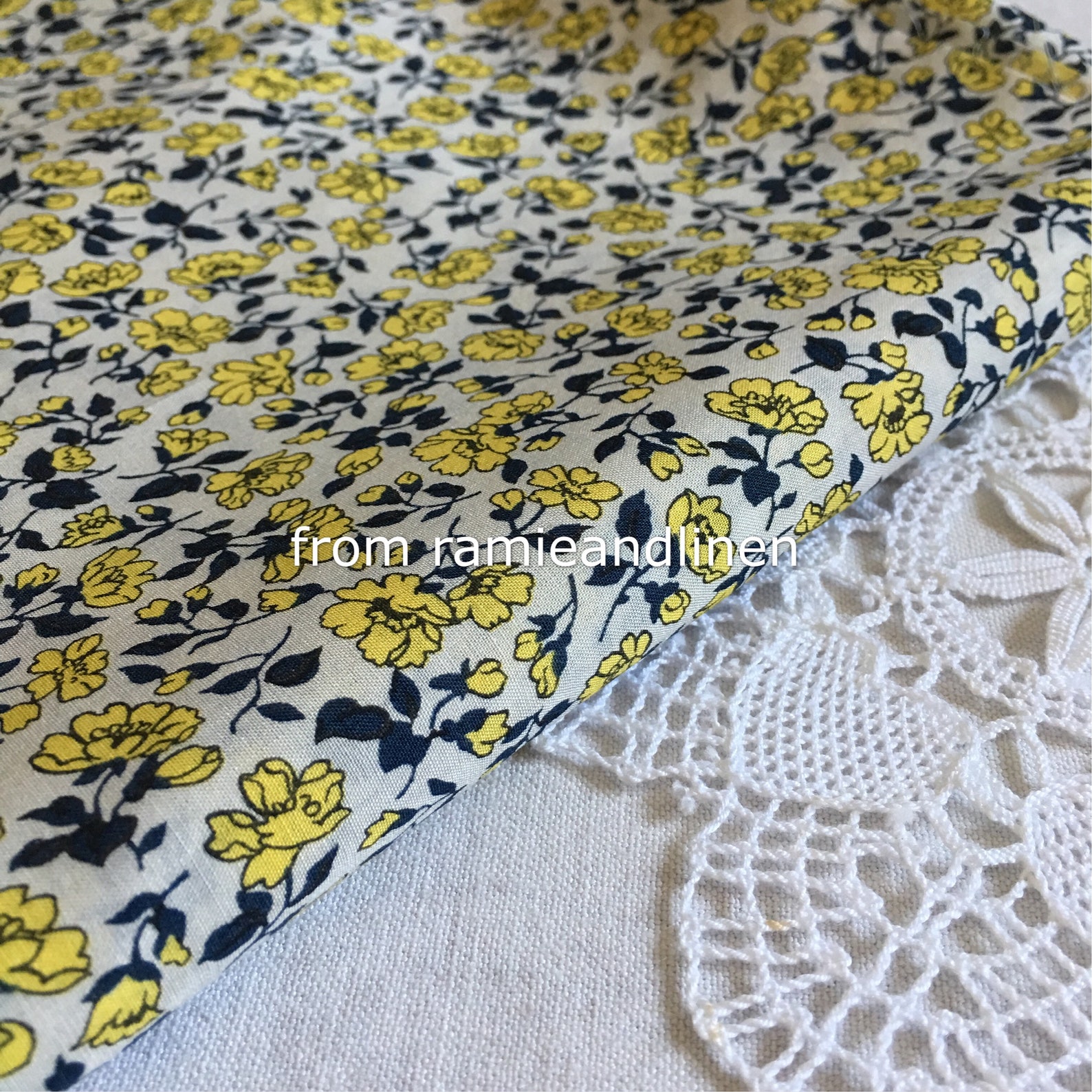 Japanese fabric mini yellow flowers print fine cotton fabric | Etsy