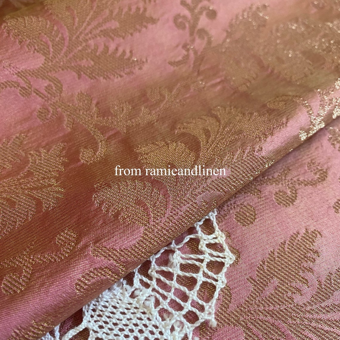 Silk Fabric, Iridescent Lame Yarn Retro Pattern Weaved Pink and Golden ...