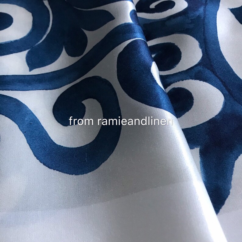 Silk Fabric China Blue Floral Pattern Print Silk Cotton Blend | Etsy