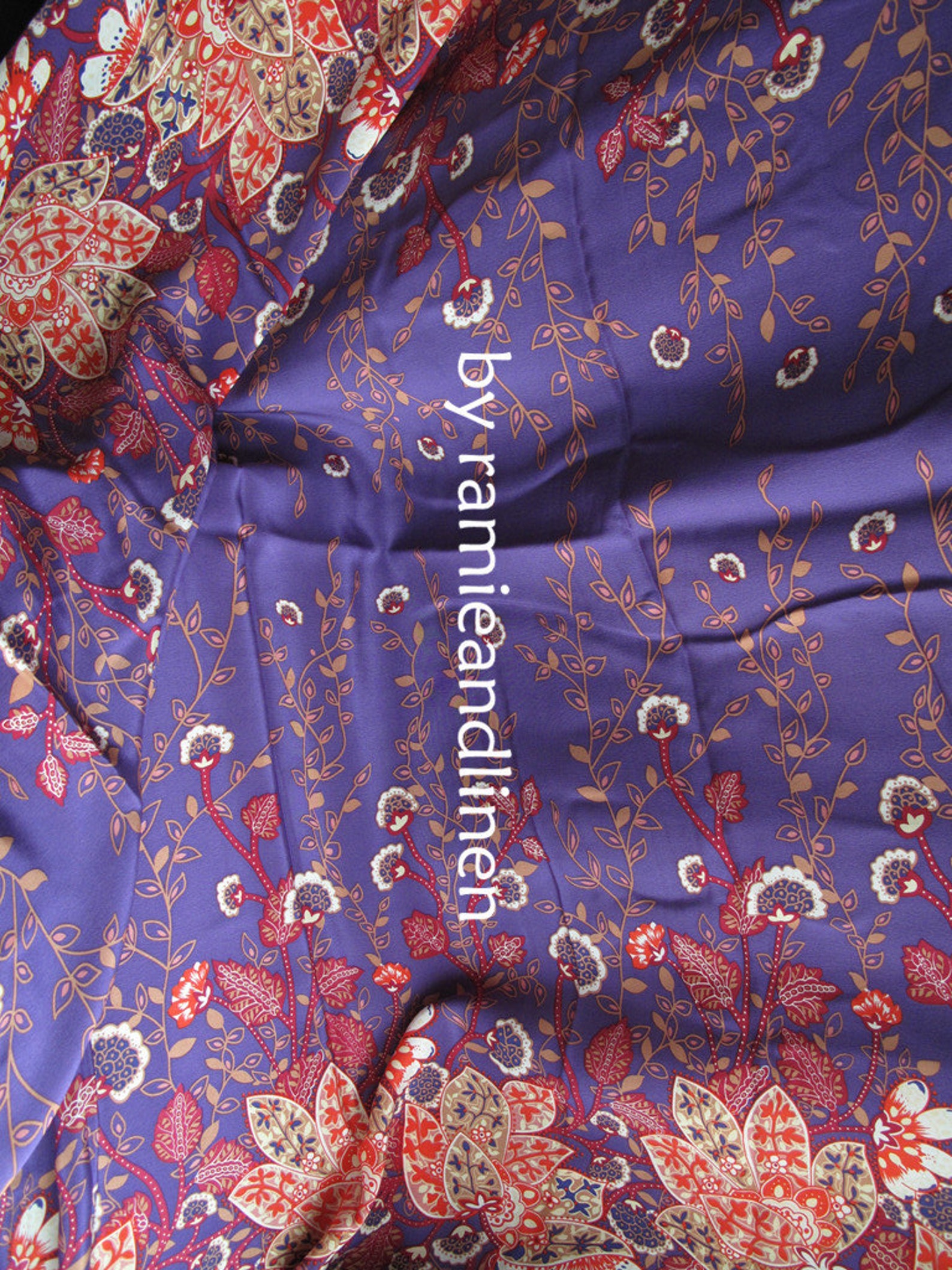 Silk Fabric, Double Border Print 100% Silk Crepe De Chine Fabric, Half ...