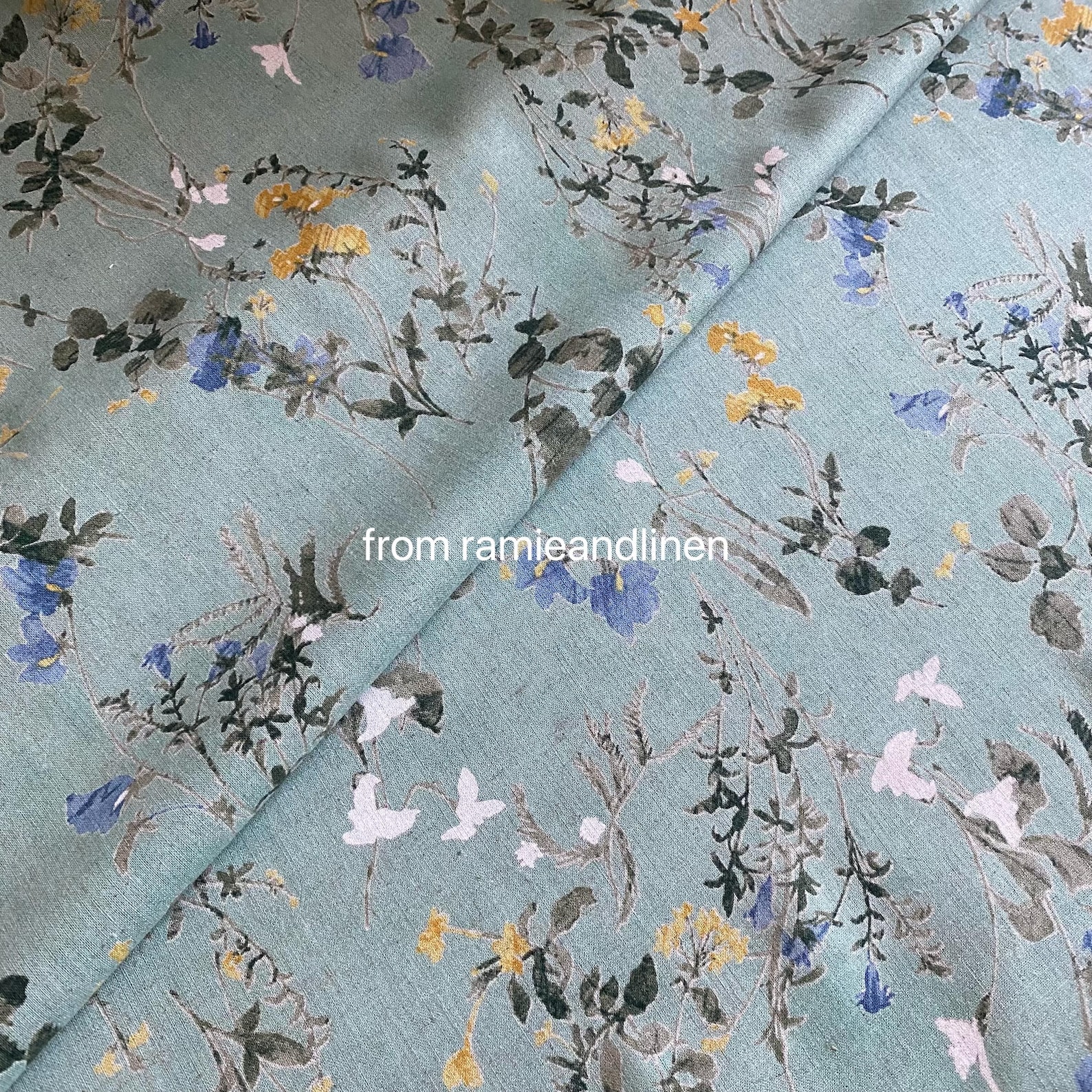 Japanese Linen Fabric, HALF Yard(45cm) by 44" Wide, Watercolor Flowers ...