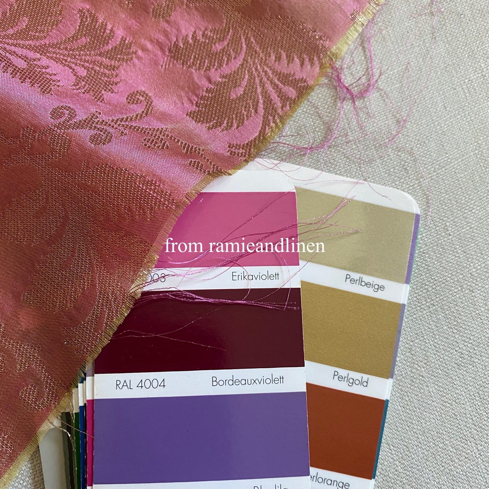 Silk Fabric, Iridescent Lame Yarn Retro Pattern Weaved Pink and Golden ...