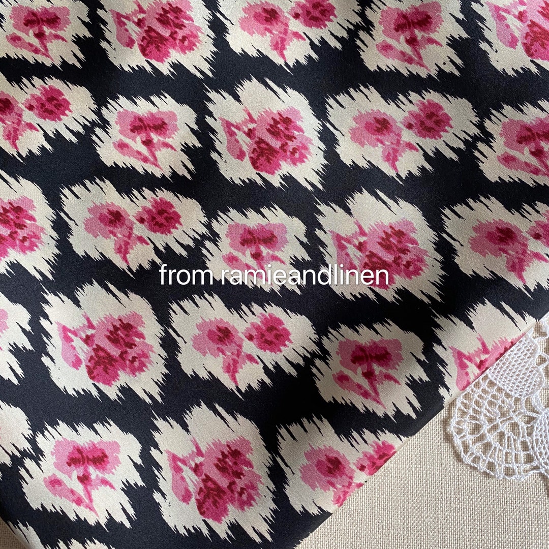 Silk Fabric, Pink Ikat Pattern Floral Print Pure Silk Fabric, Soft ...