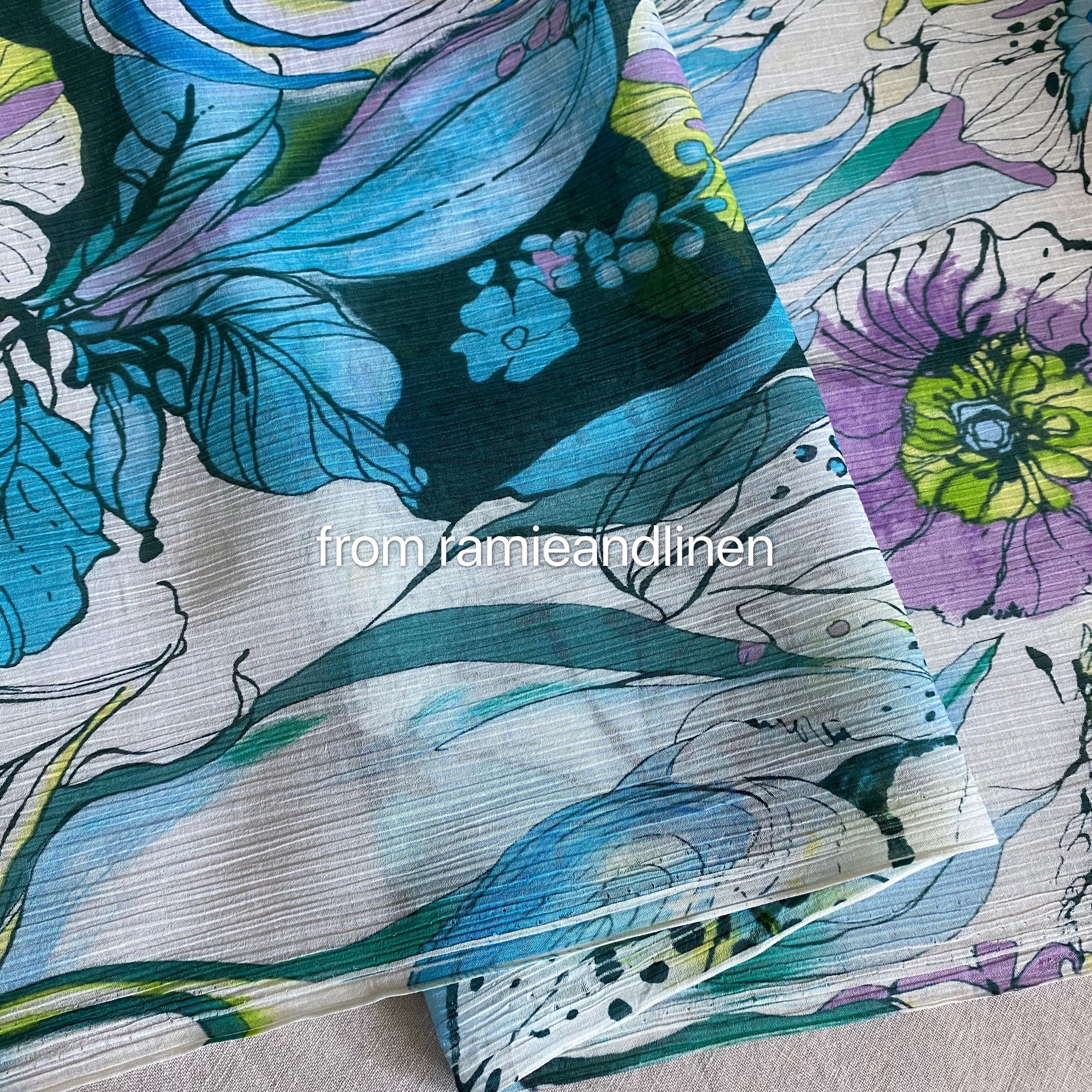 Silk Fabric, Floral Print Silk Cotton Blend Crinkle Fabric, Half Yard ...