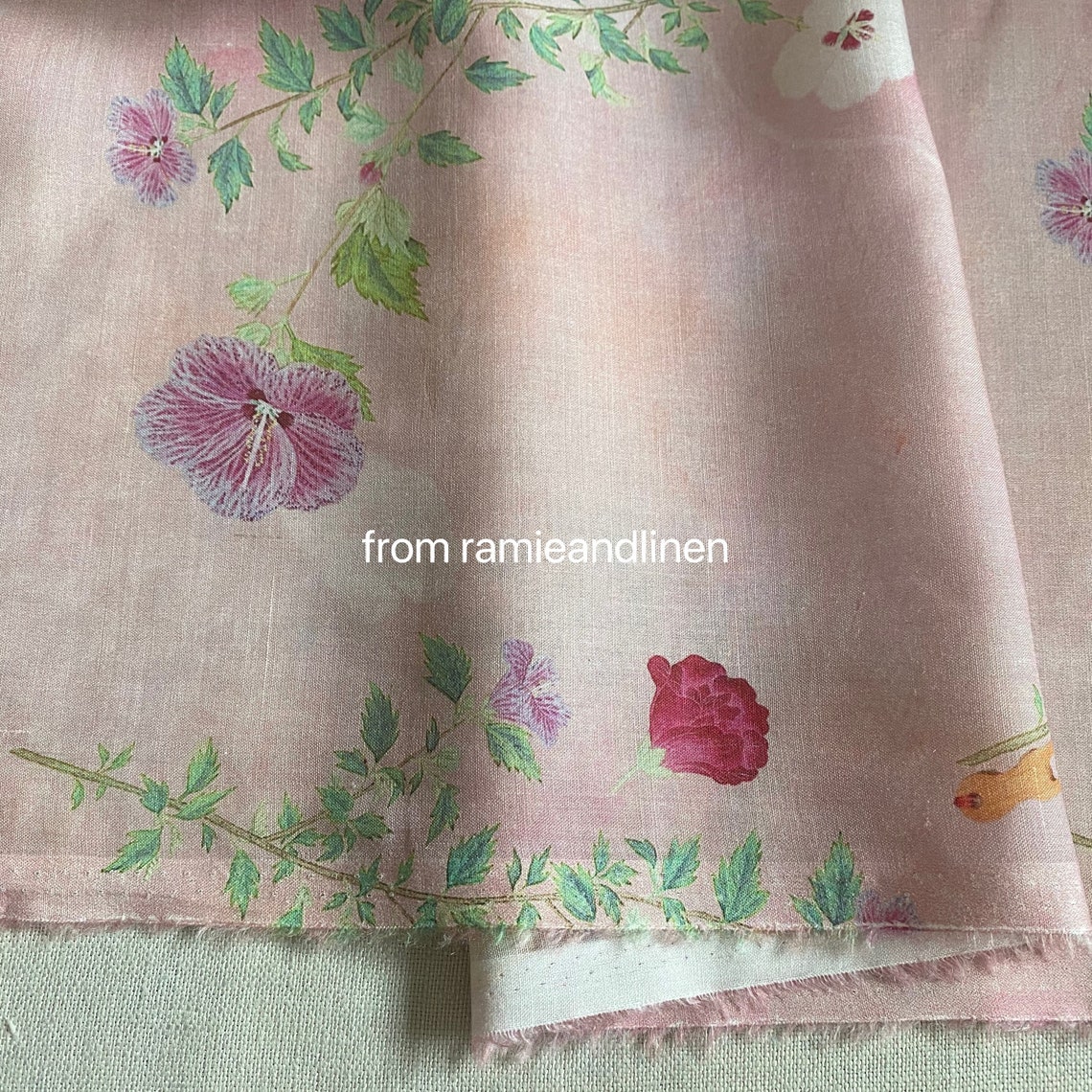 Ramie Fabric, Digital Print, Chinese Traditional Flowers and Moon ...