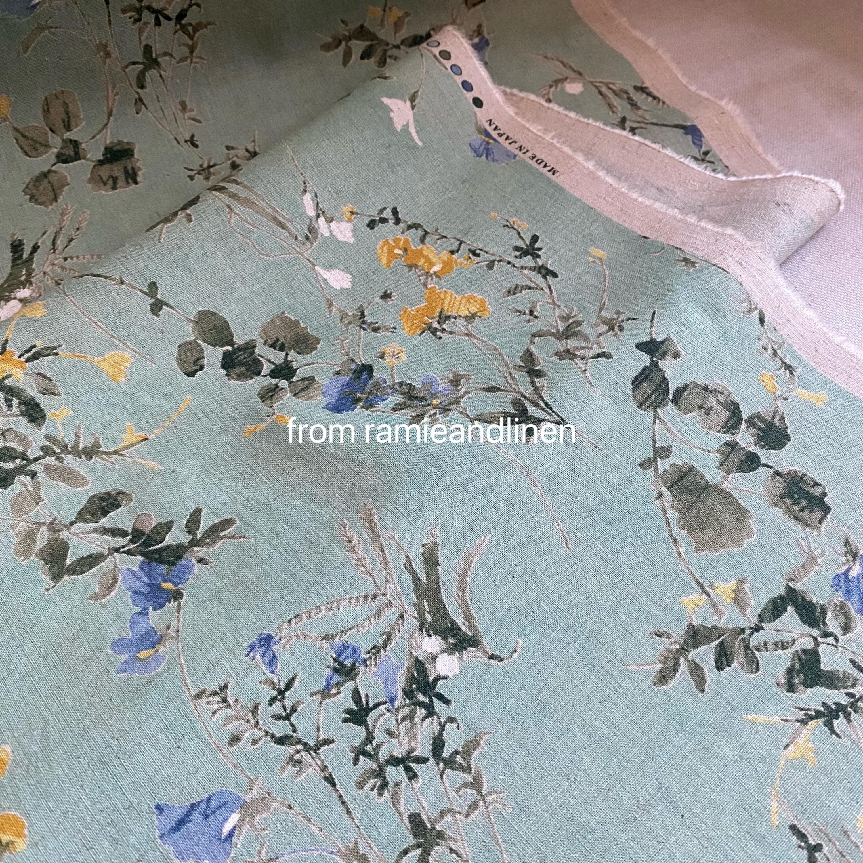 Japanese Linen Fabric, HALF Yard(45cm) by 44" Wide, Watercolor Flowers ...
