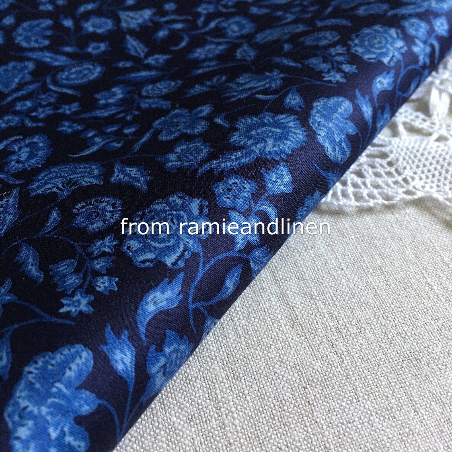 Japanese Fabric Blue Floral Print Fine Cotton Fabric Half - Etsy
