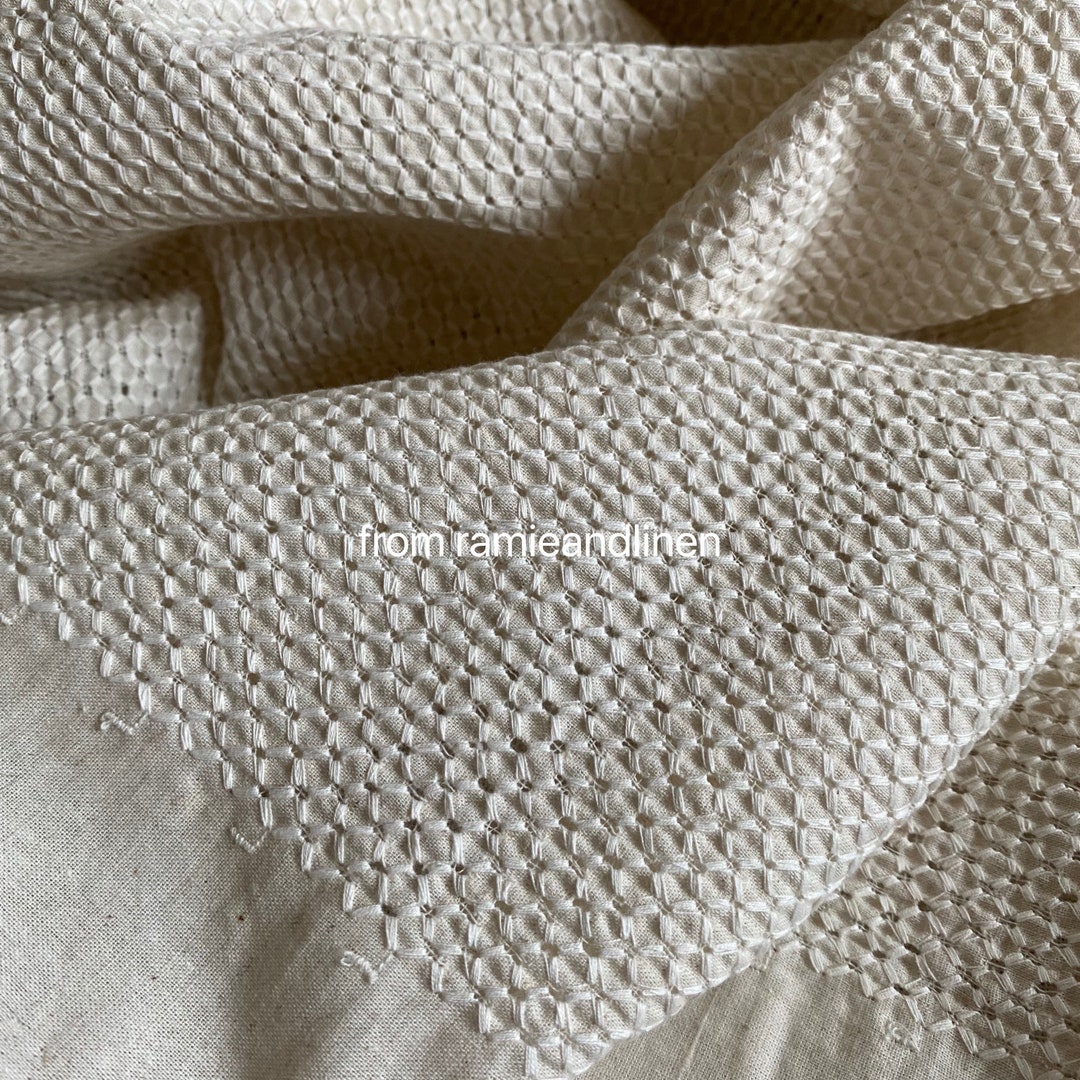 Japanese Cotton Fabric, Embroidery 3D Texture, Natural Color Cotton ...