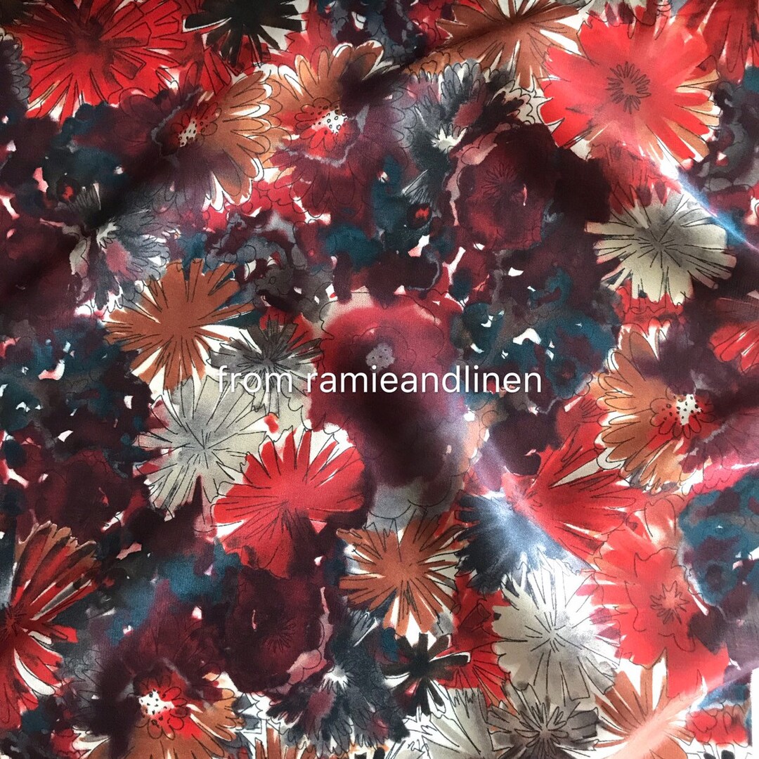 Silk Fabric, Autumn Garden Floral Pattern Print Silk Cotton Blend Satin ...
