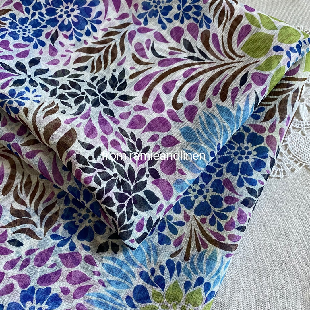 Silk Fabric, Flowers and Leaves Pattern Print, Crinkle Georgette Silk ...