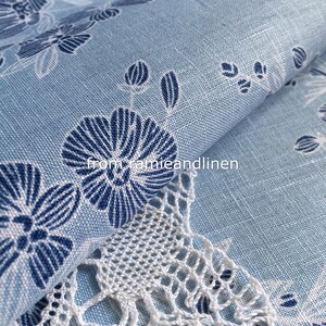 Linen Fabric, Blue Floral Print Linen Fabric, Half Yard by 53" Wide - Etsy