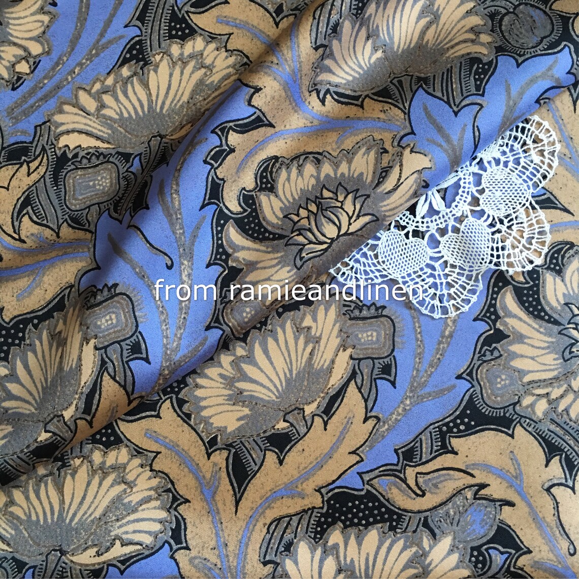 Silk Fabric Vintage Floral Print Silk Twill Fabric Half Yard | Etsy