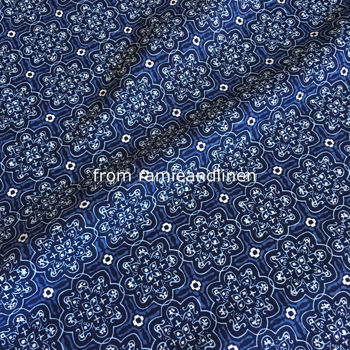 Japanese Fabric Blue Floral Pattern Print Fine Cotton Fabric - Etsy