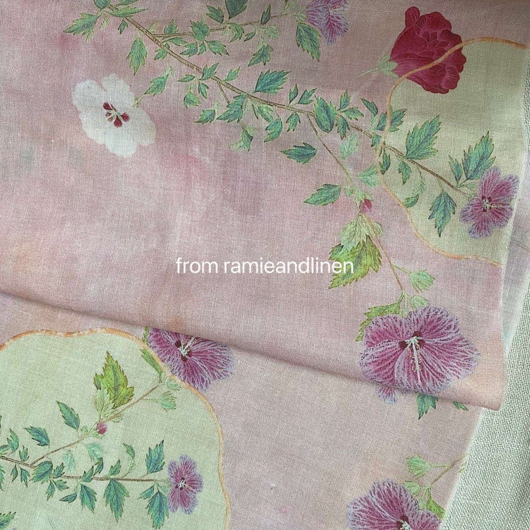 Ramie Fabric, Digital Print, Chinese Traditional Flowers and Moon ...