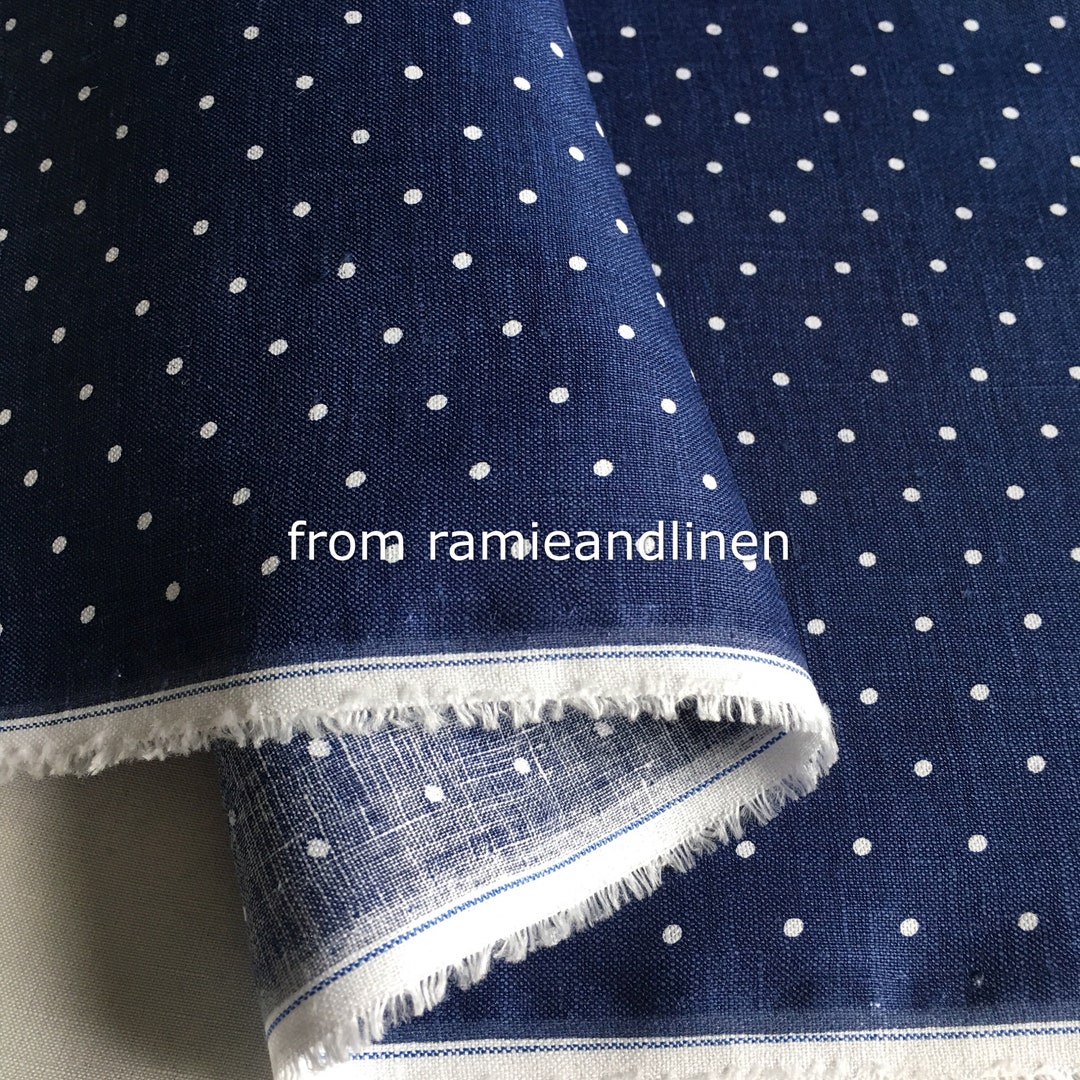 Japanese Linen Fabric, Mini Polka Dots Print Linen Fabric, Half Yard by ...