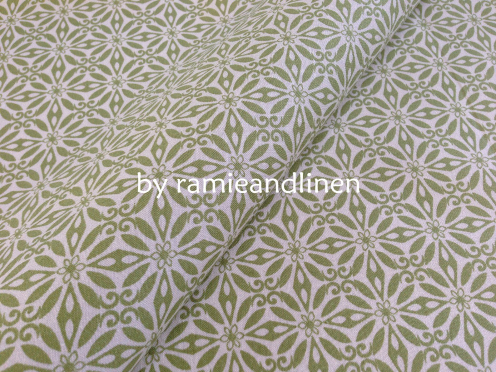 Cotton Fabric, Green Floral Pattern Print Cotton Fabric, Half Yard by ...