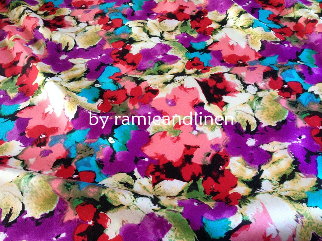 Silk fabric floral print silk cotton blend Silk cotton satin | Etsy