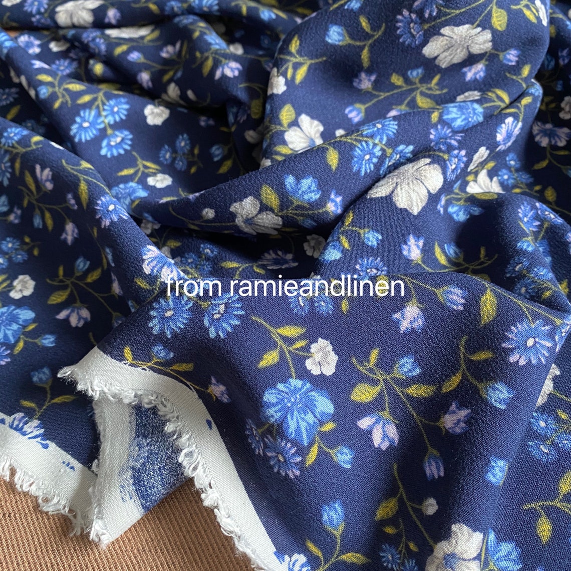 Rayon Fabric Small White and Blue Flowers Print Rayon Crepe - Etsy