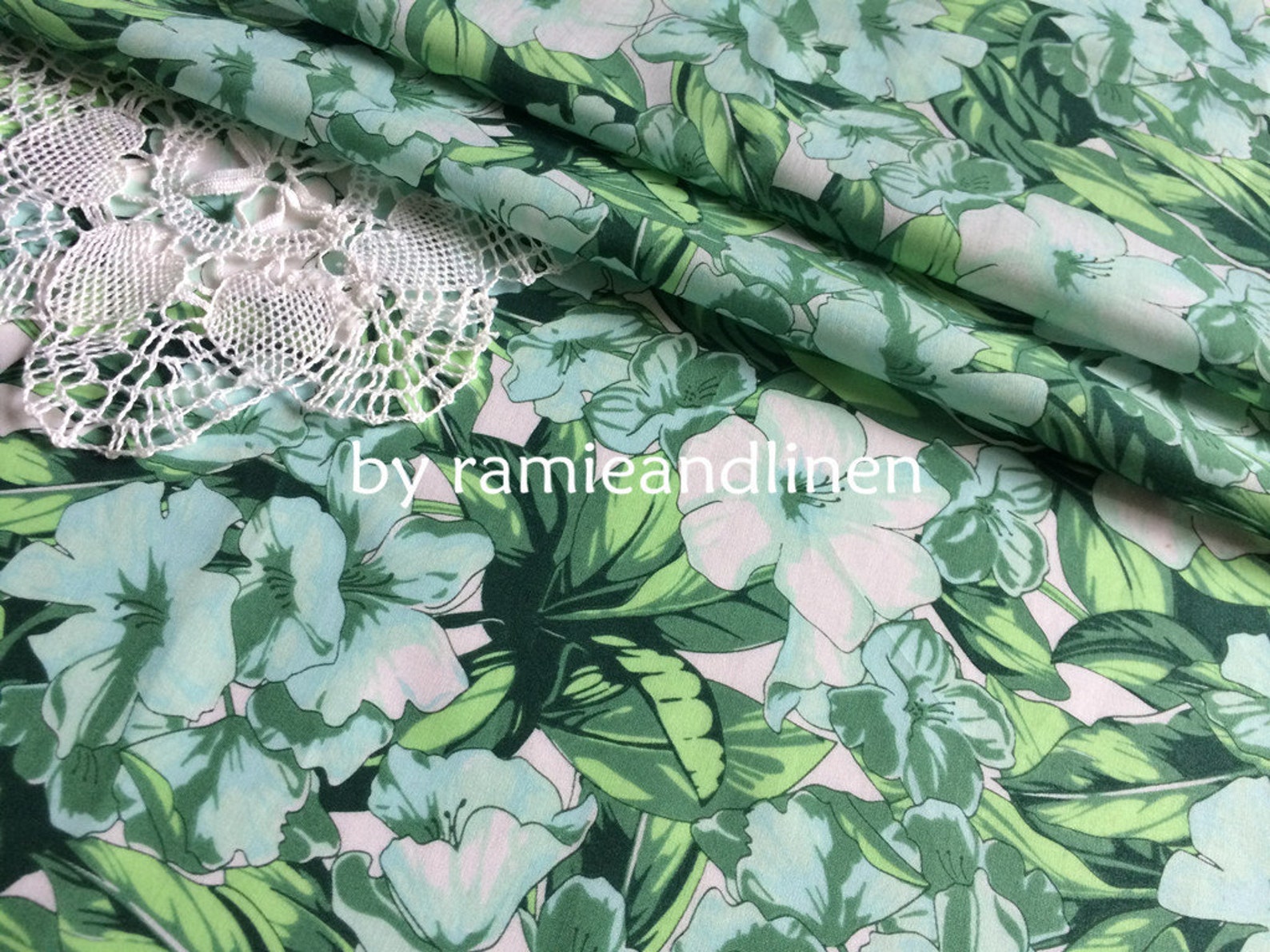 Fine Cotton Fabric, Mint Floral Print Cotton Fabric, Half Yard by 55 ...