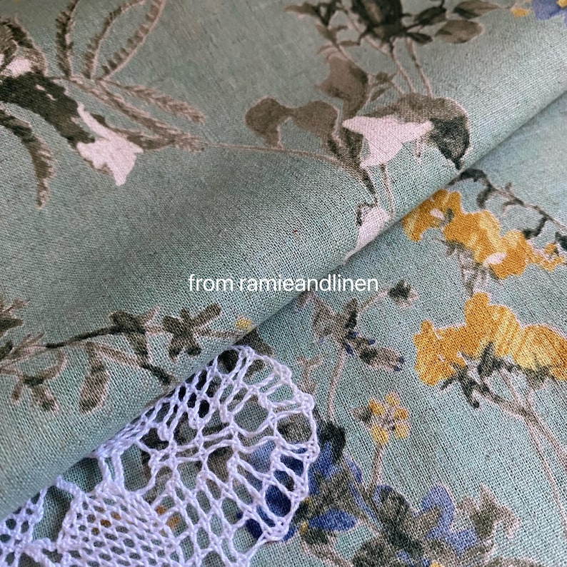 Japanese Linen Fabric, HALF Yard(45cm) by 44" Wide, Watercolor Flowers ...