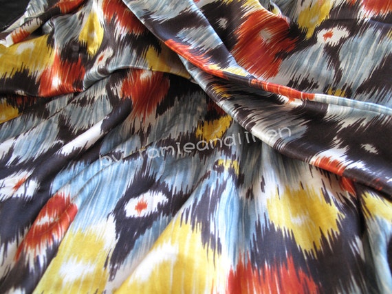 Silk Fabric Abstract Painting Silk Cotton Blend Satin Fabric | Etsy