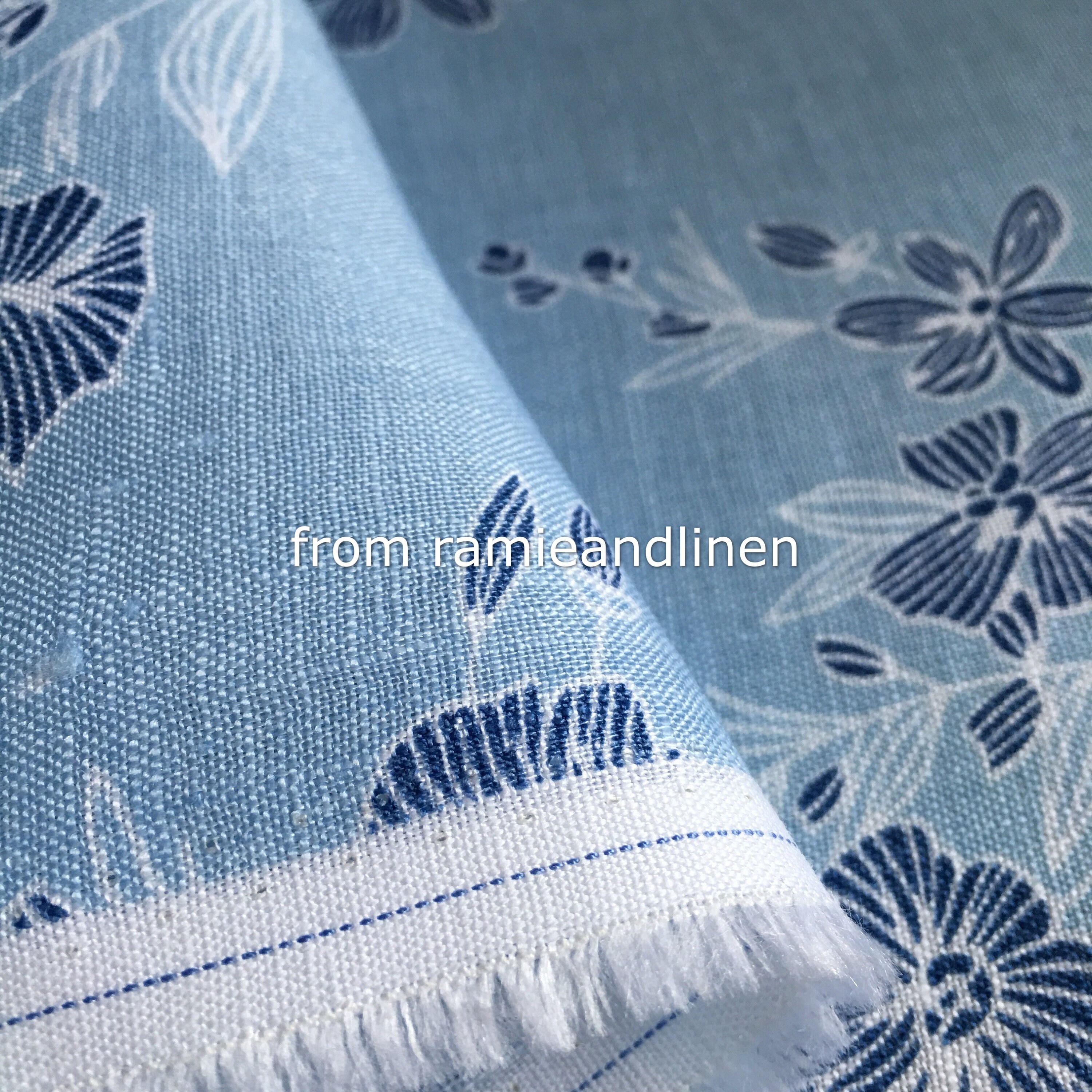 Linen Fabric Blue Floral Print Linen Fabric Half Yard by | Etsy