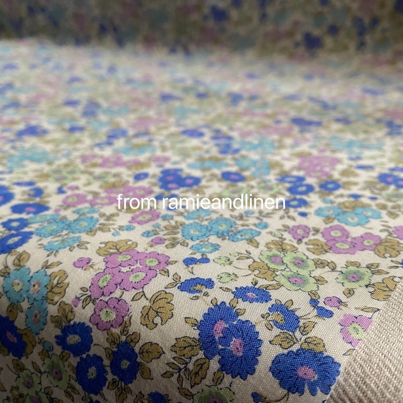 Japanese cotton fabric blue pink mini floral print fine | Etsy