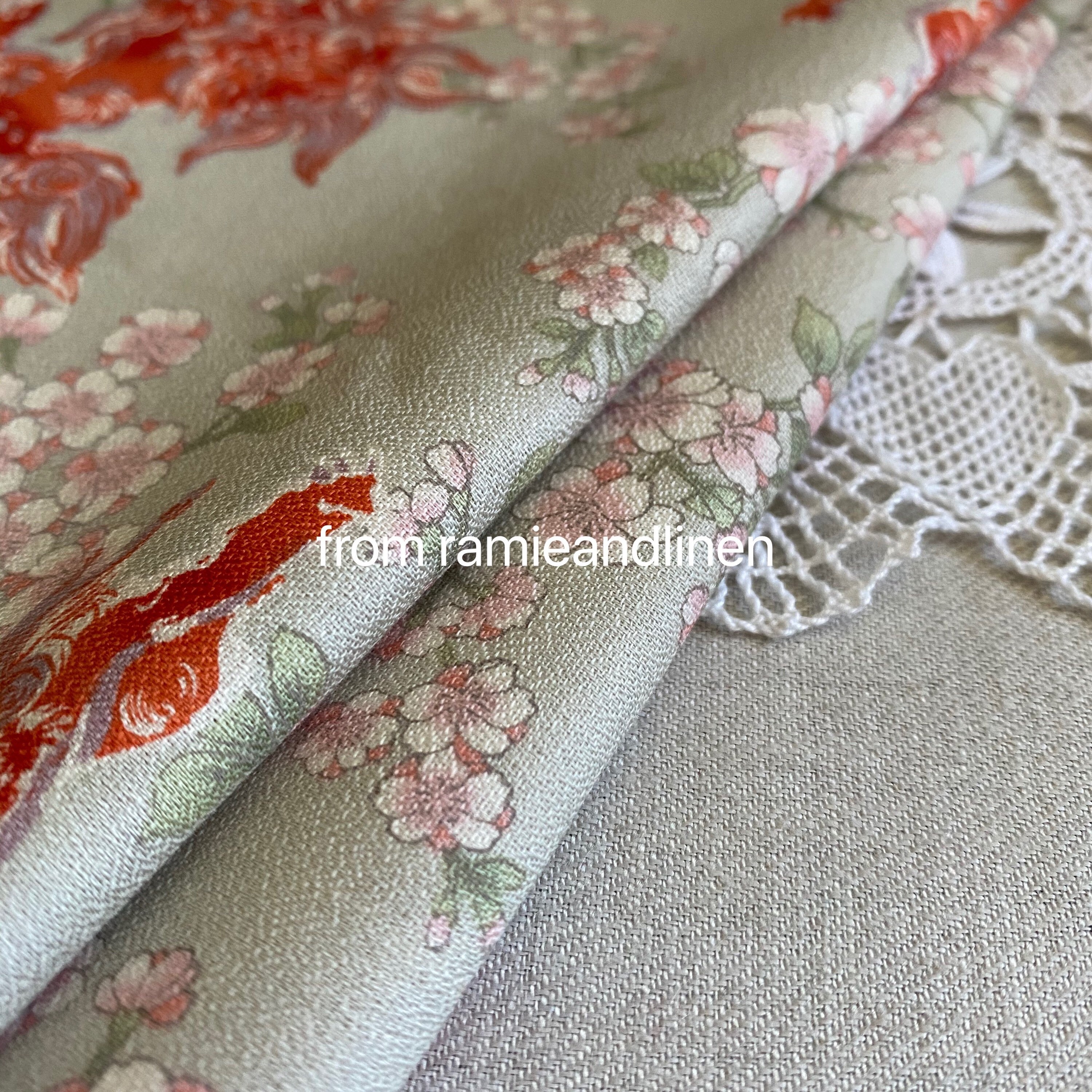 Japanese Cotton Crepe Fabric, Red Kylin and Sakura Print Cotton Kimono ...