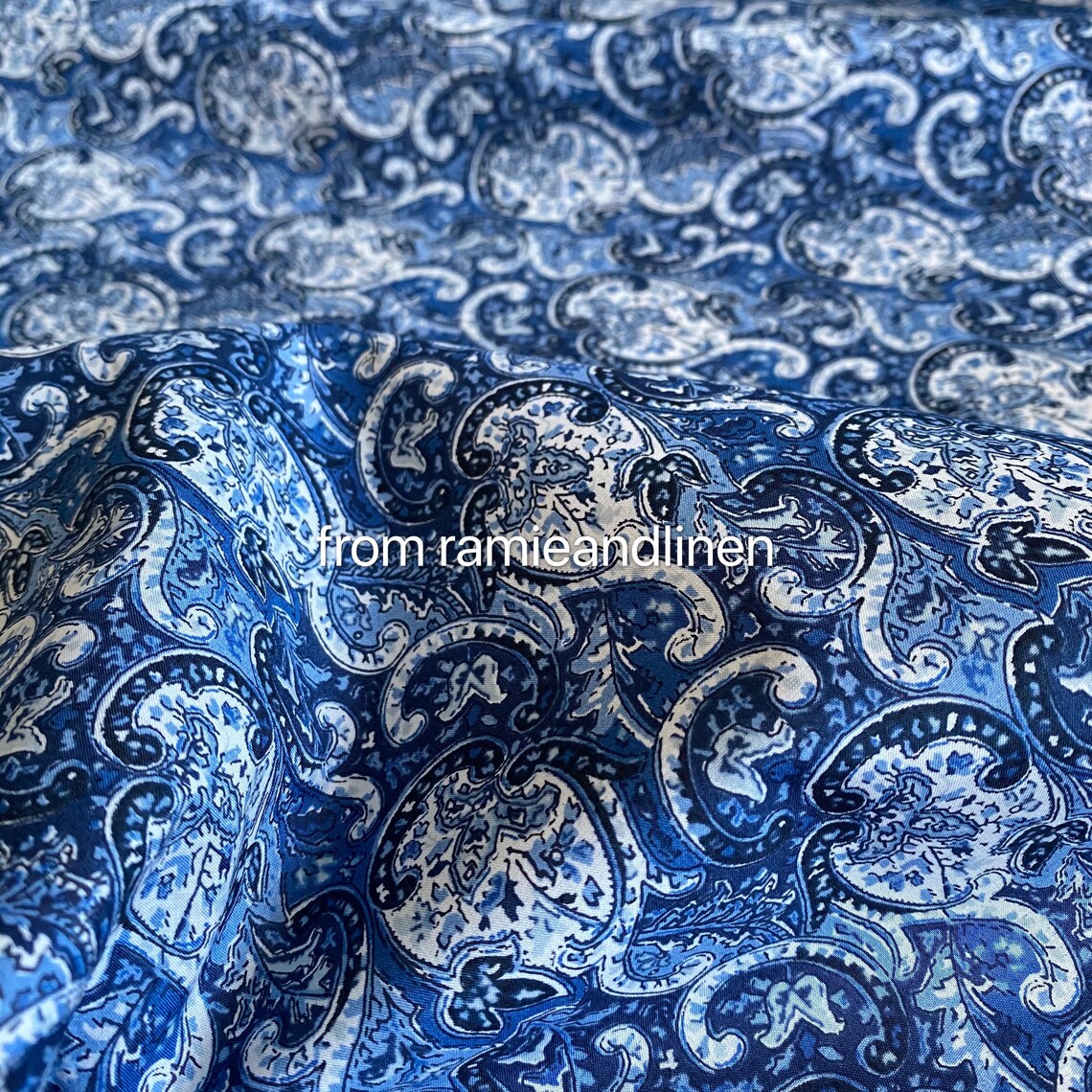 Japanese cotton fabric blue vintage floral pattern print fine | Etsy