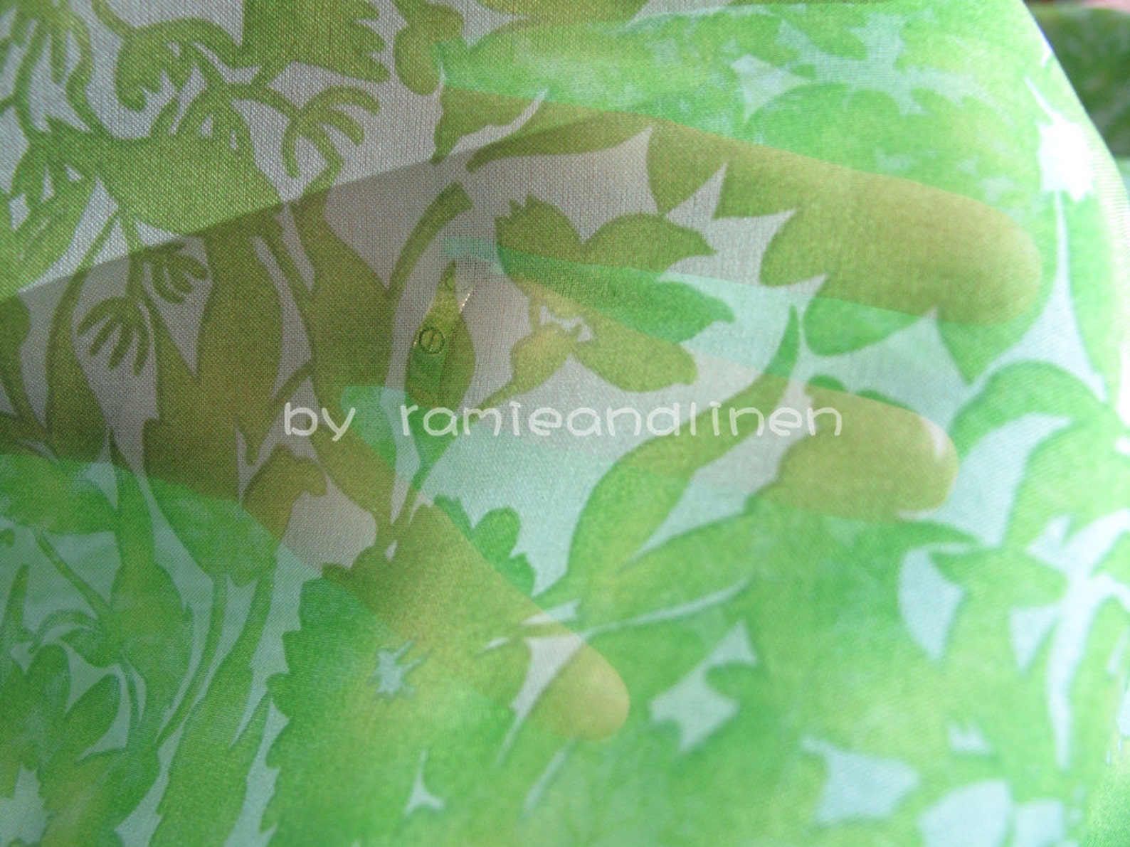 Silk Fabric, Spring Green Floral Print Silk Organza, Half Yard by 42 ...